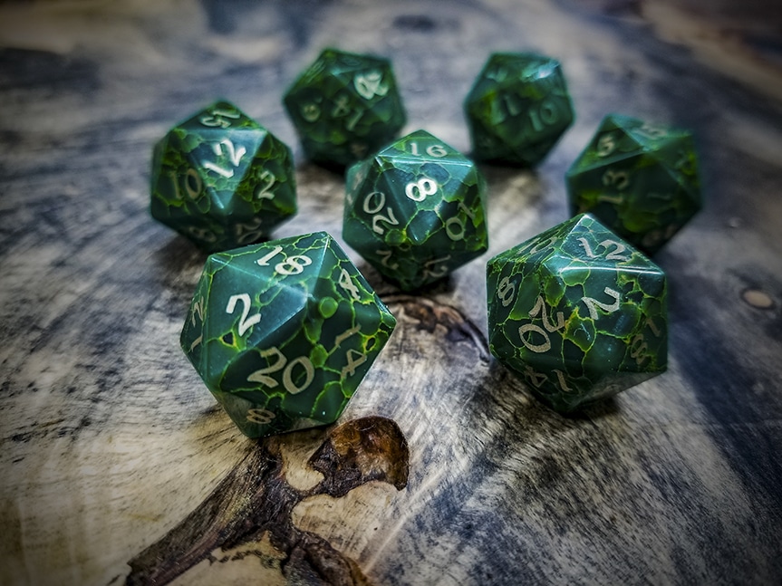 Jade Dice Inlaid with Brass | Artisan Dice