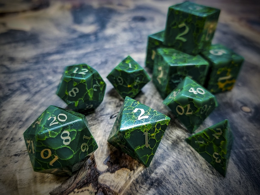 Jade Dice Inlaid with Brass | Artisan Dice