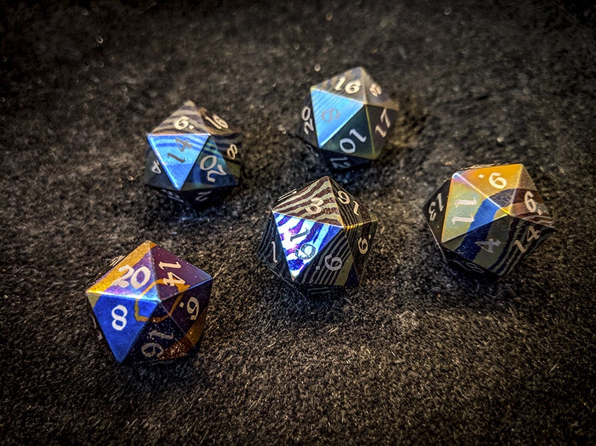 Timascus Dice (Titanium Damascus) | Artisan Dice