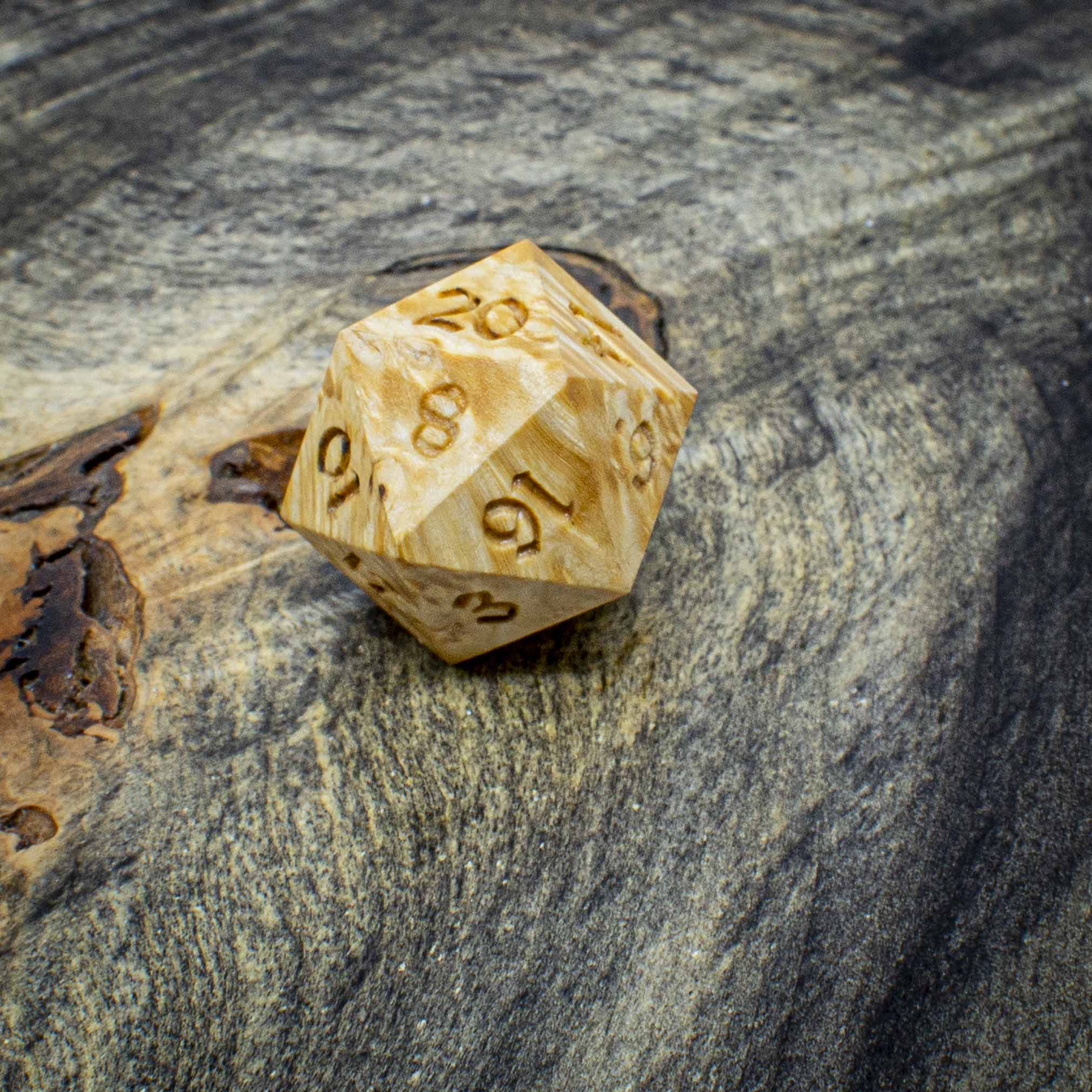 Big Leaf Maple Twenty Sided Die (d20) | Artisan Dice