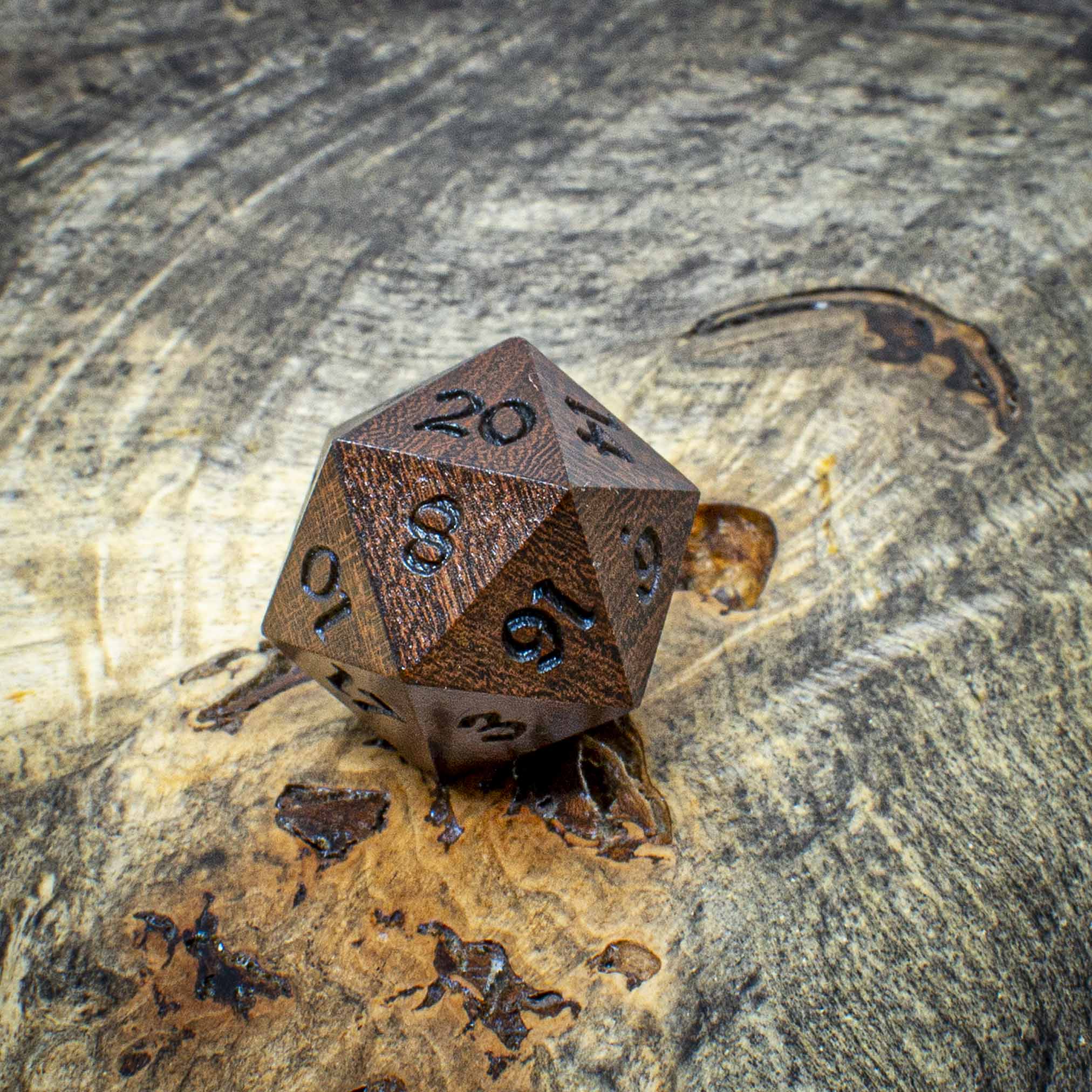 Brown Ebony Twenty Sided Die (d20) | Artisan Dice
