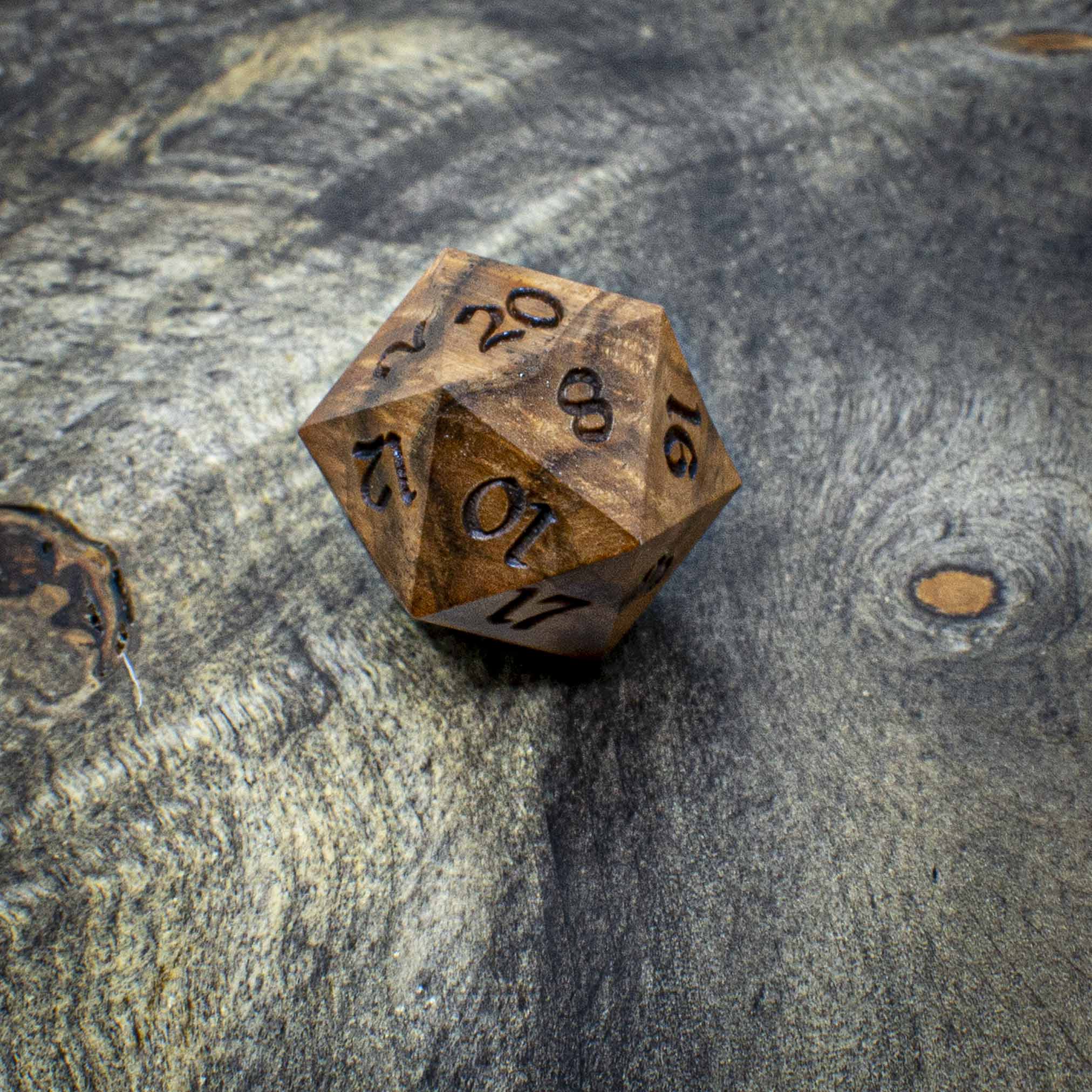 English Walnut Twenty Sided Die (d20) | Artisan Dice