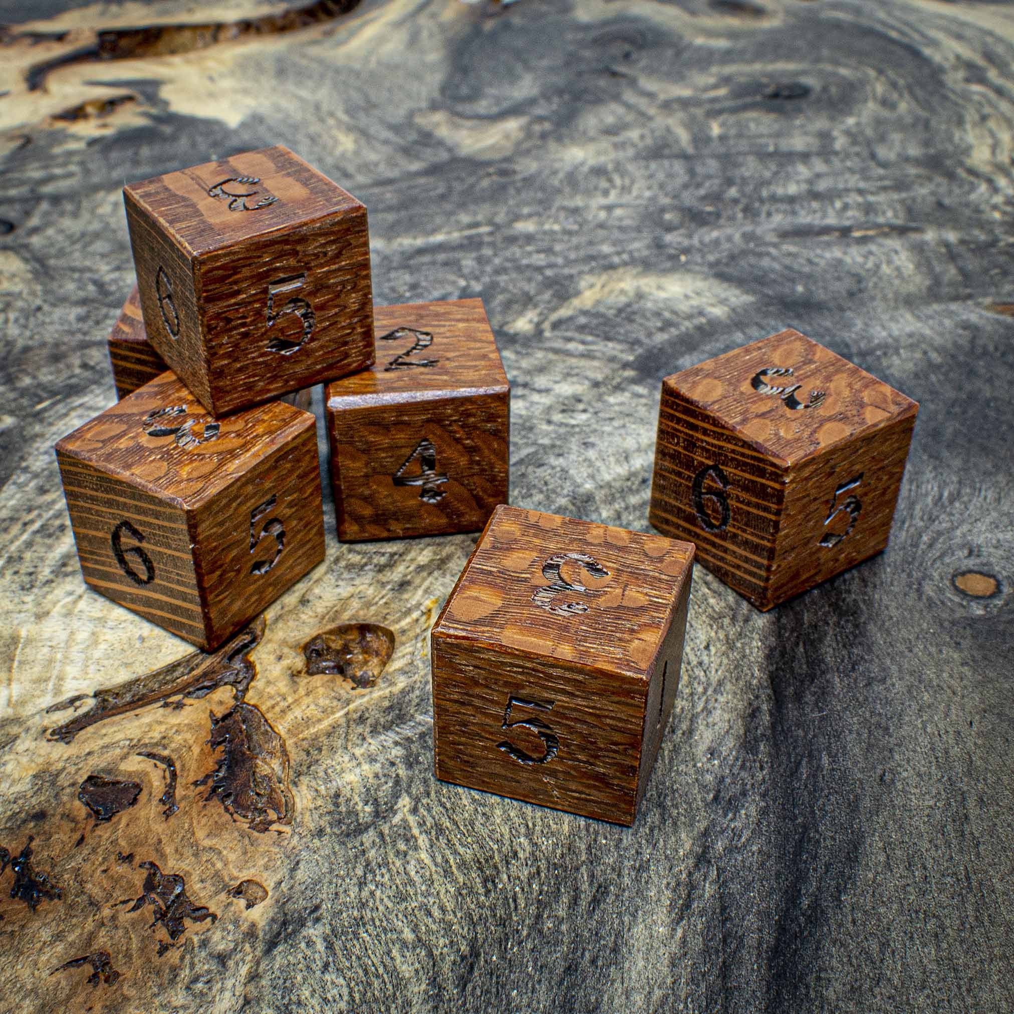 Leopard Wood 6d6 Dice Set | Artisan Dice