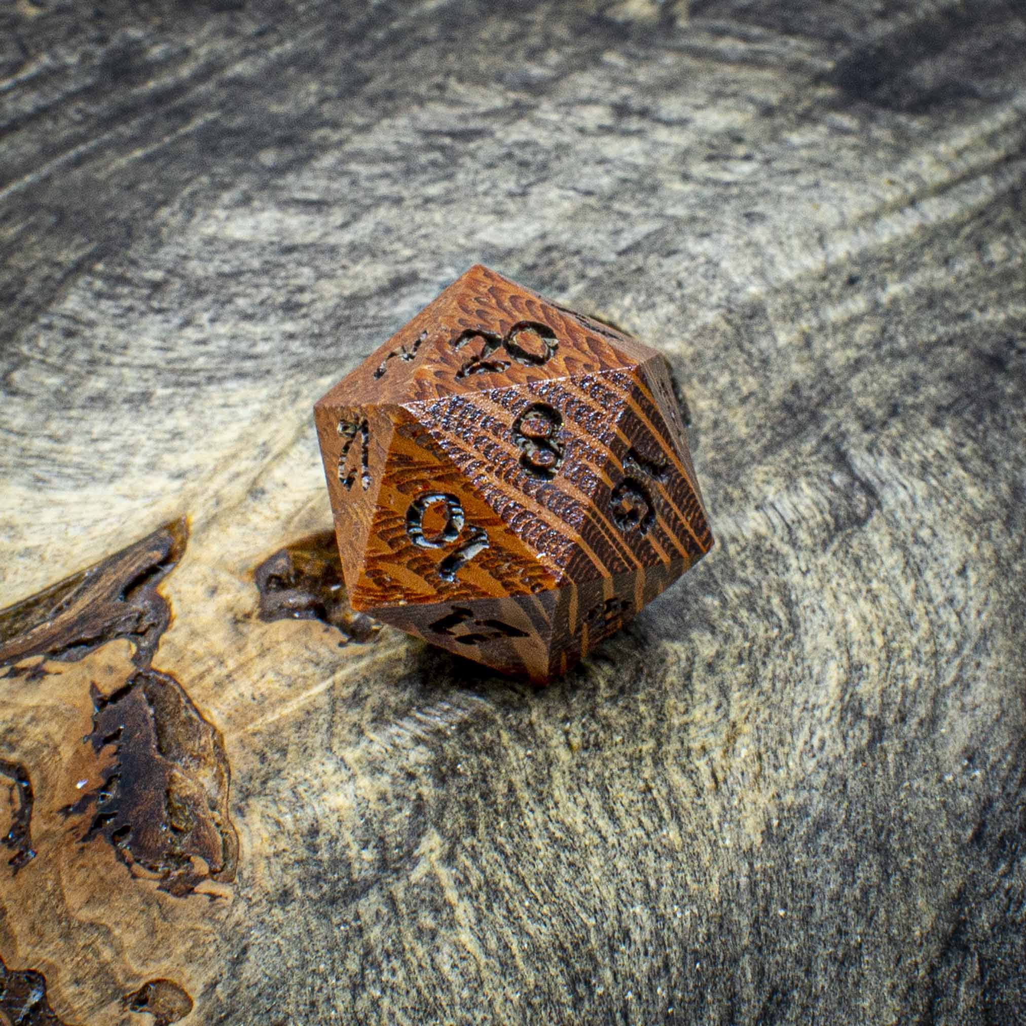 Leopard Wood Twenty Sided Die (d20) | Artisan Dice
