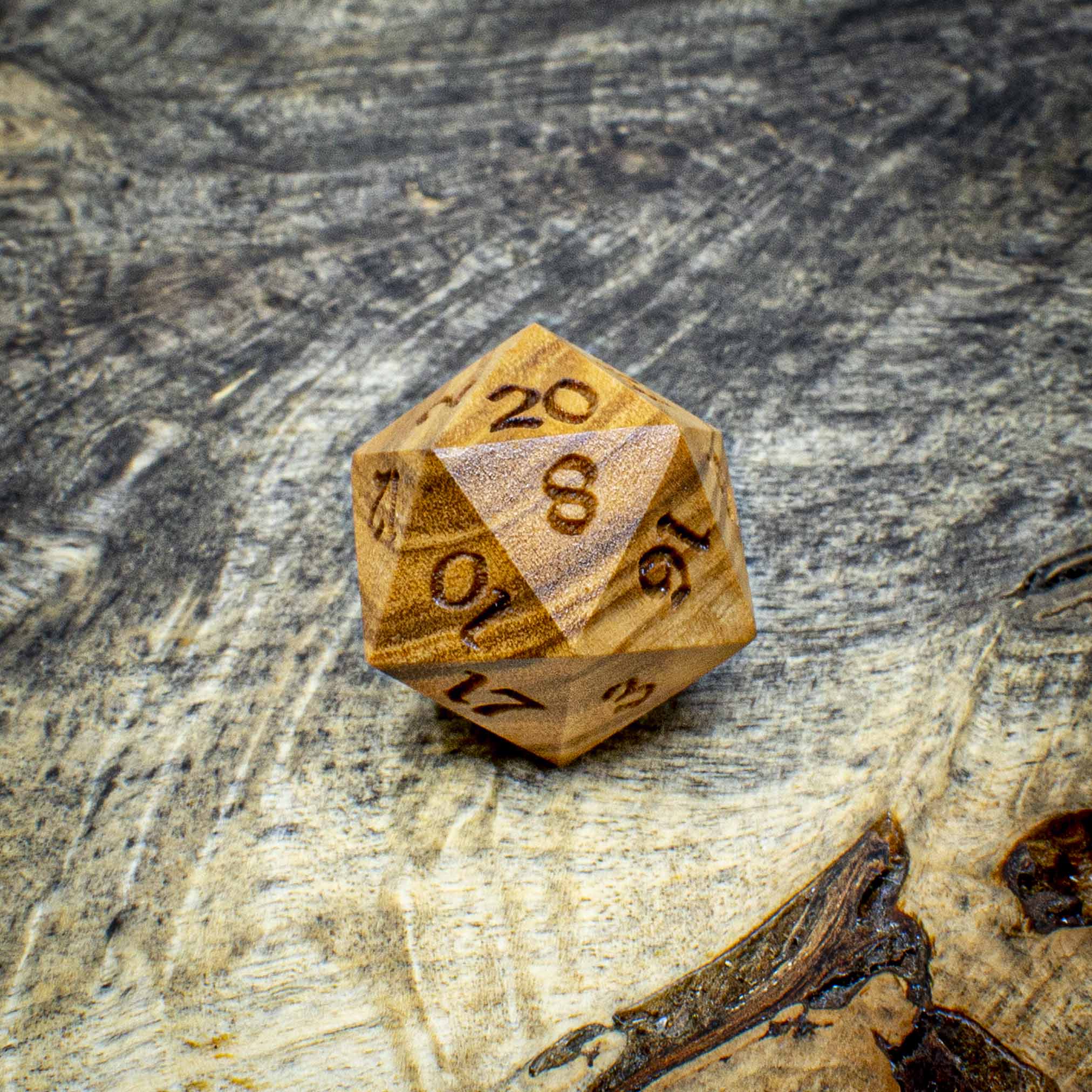Mediterranean Olivewood Twenty Sided Die (d20) | Artisan Dice